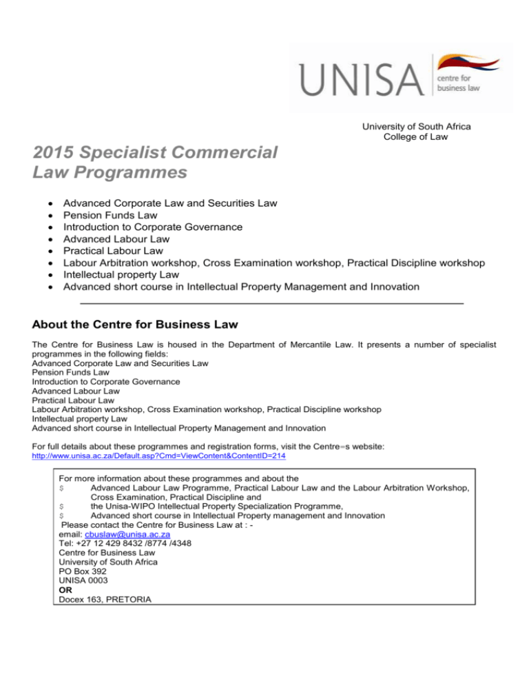 List of Chartered Secretary Courses at UNISA - CourseDemia.com